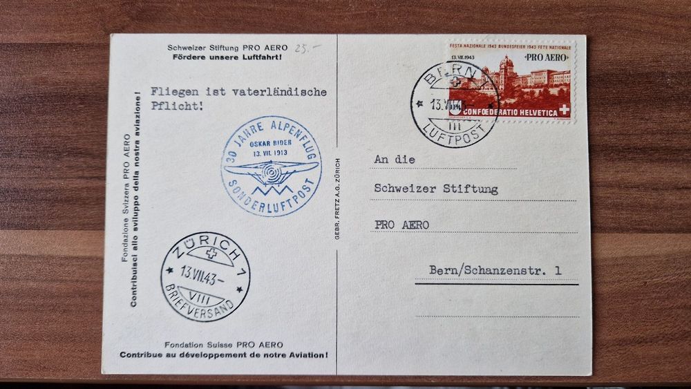 5 Pro Aero Postkarten Sonderflug 1943 (Katalogwert 100 CHF) (Neu (gemäss Beschreibung)) in ...