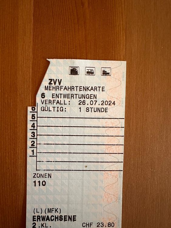 NEU ZVV Tickets / TramBus Mehrfahrt Billette Zürich Zone 110 (Neu und ...