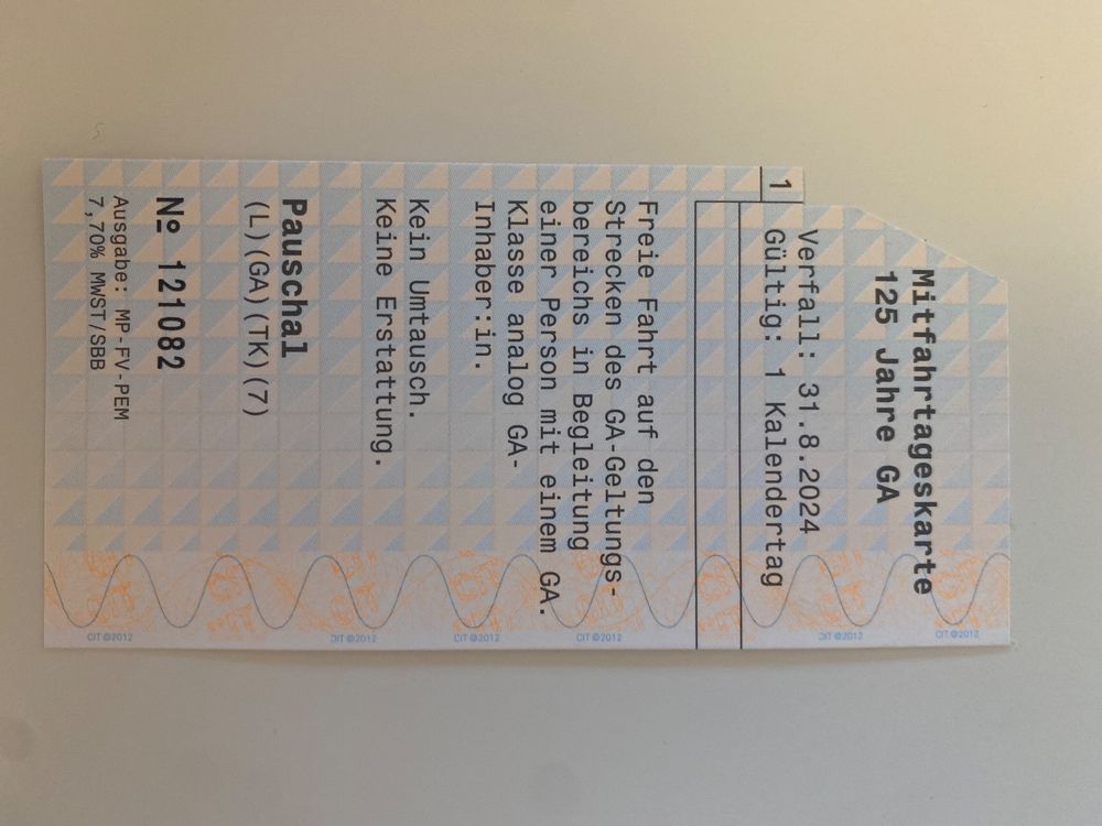 Mitfahrtageskarte GA (SBB Tageskarte) (Gebraucht) in Aarberg für CHF 40 ...
