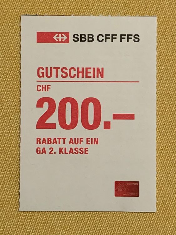 SBB GA 2. Klasse Gutschein CHF 200.- Rabatt | Kaufen auf Ricardo