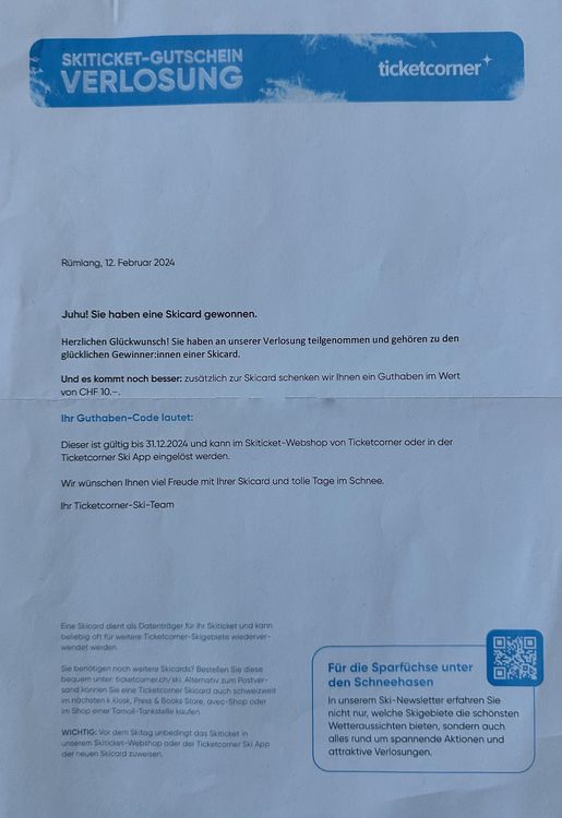 Gutschein von Ticketcorner * Skiticket *Ticketcorner Ski App (Neu ...