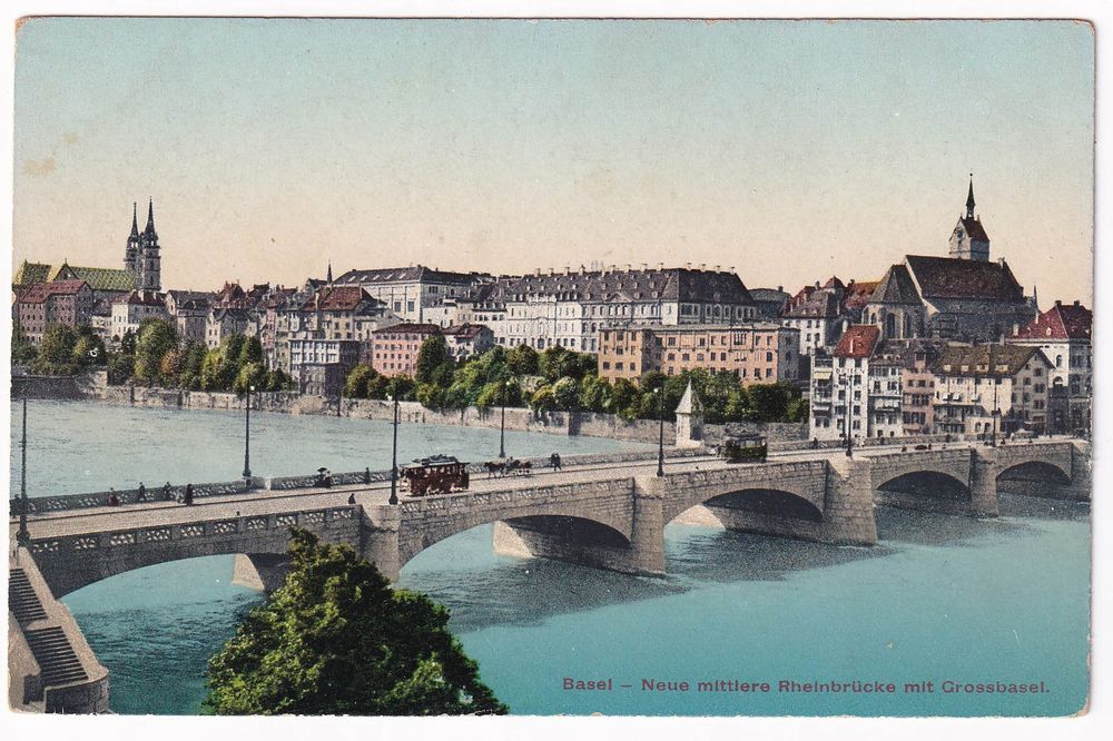 Basel - Neue mittlere Rheinbrücke mit Grossbasel | Kaufen auf Ricardo