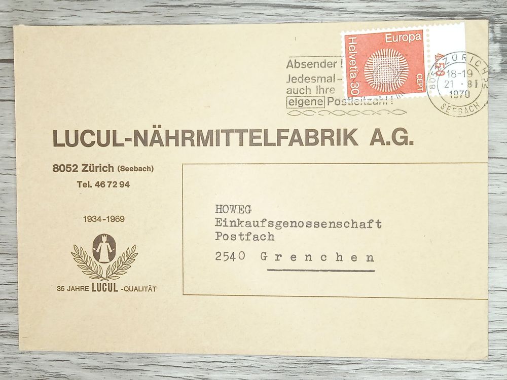 TR17 Enveloppe + Timbre Suisse 1970 (Gebraucht) in Cousset für CHF 0.65 – mit Lieferung auf ...