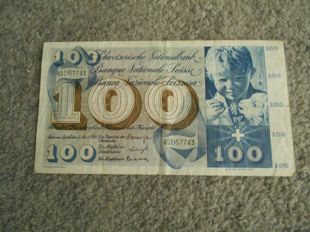 100 Franken-Note Schweiz 1964 (Gebraucht) in Möhlin für CHF 24 – mit ...