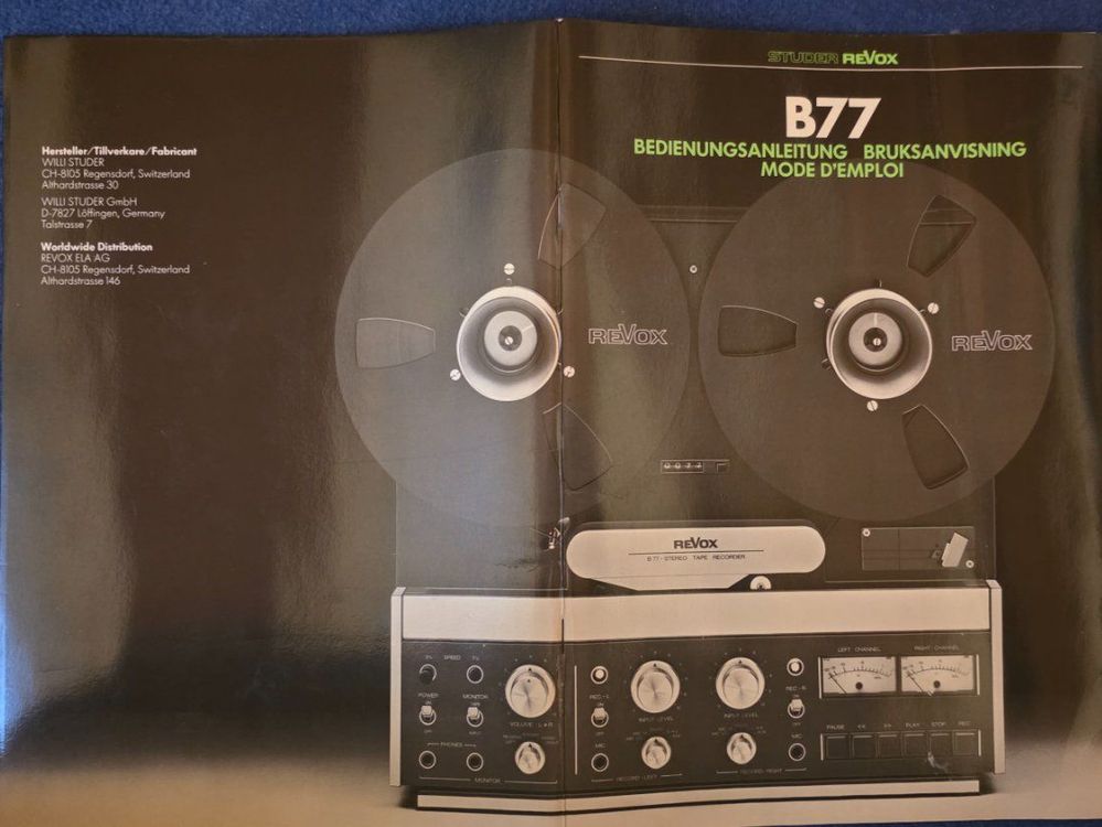 ReVox B77 Bedienungsanleitung (Gebraucht) in Vallamand für CHF 9 – mit ...