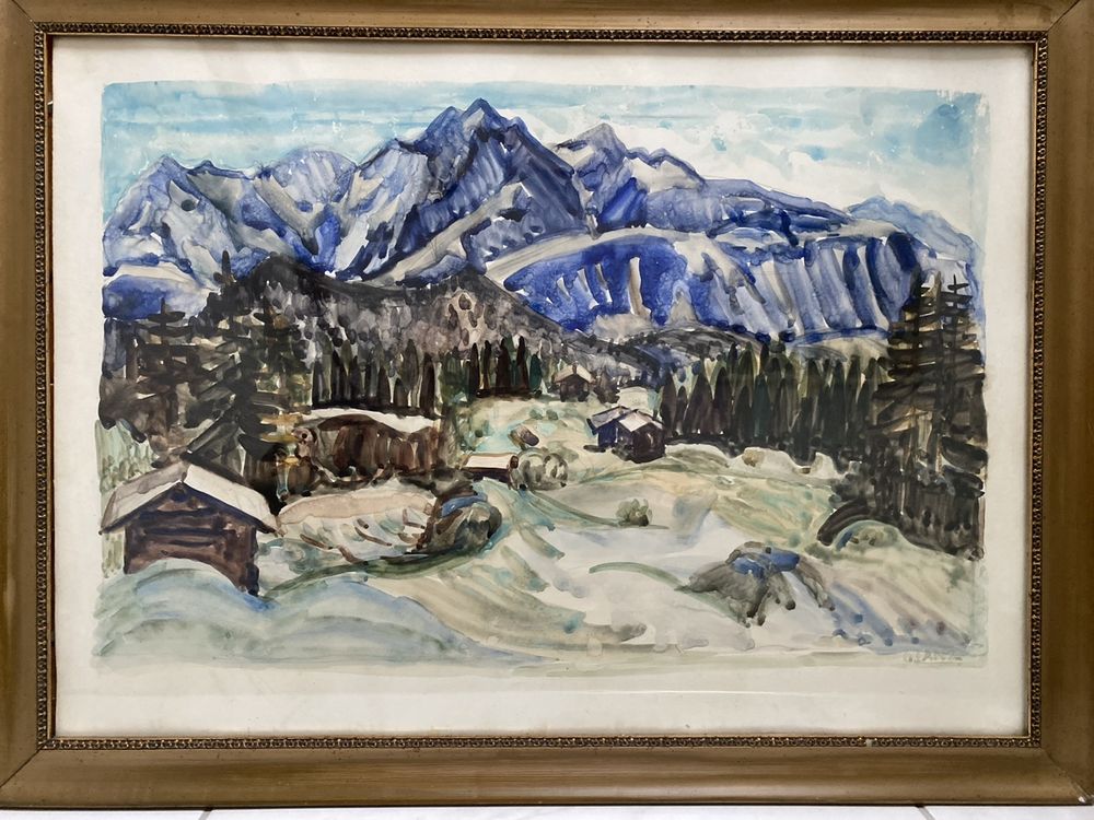 Aquarell, blaue Berge, signiert. | Kaufen auf Ricardo