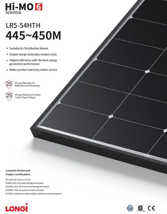 LONGi Hi-MO6 Scientist LR5-54HTH-445M - (BF, R30, EVO2) (Neu und originalverpackt) in Dornach ...