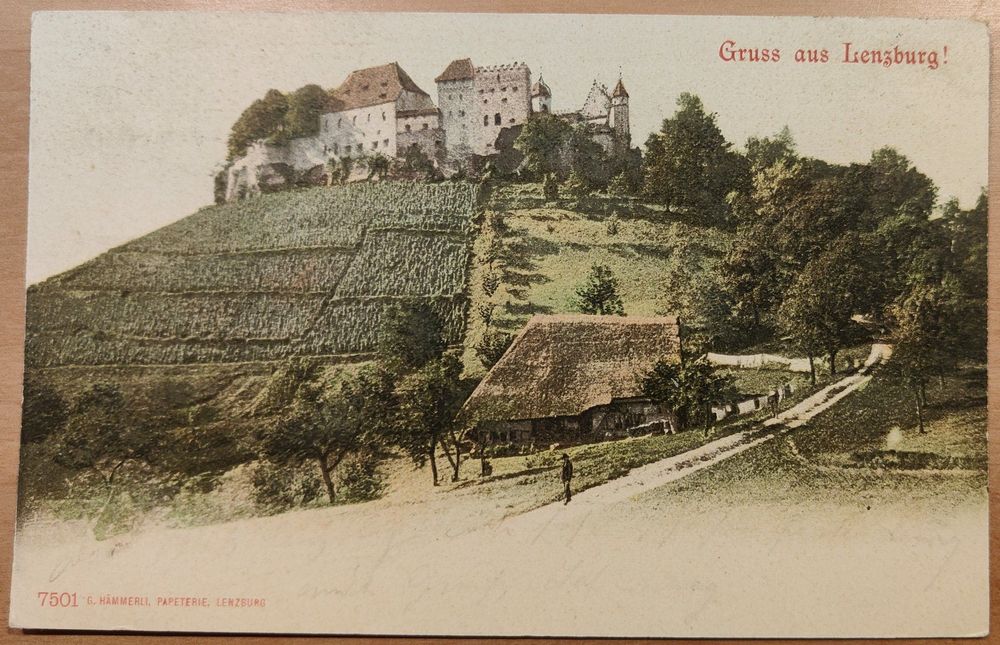 Schöne Karte Schloss Lenzburg mit Strohdach Haus um 1900 | Kaufen auf Ricardo