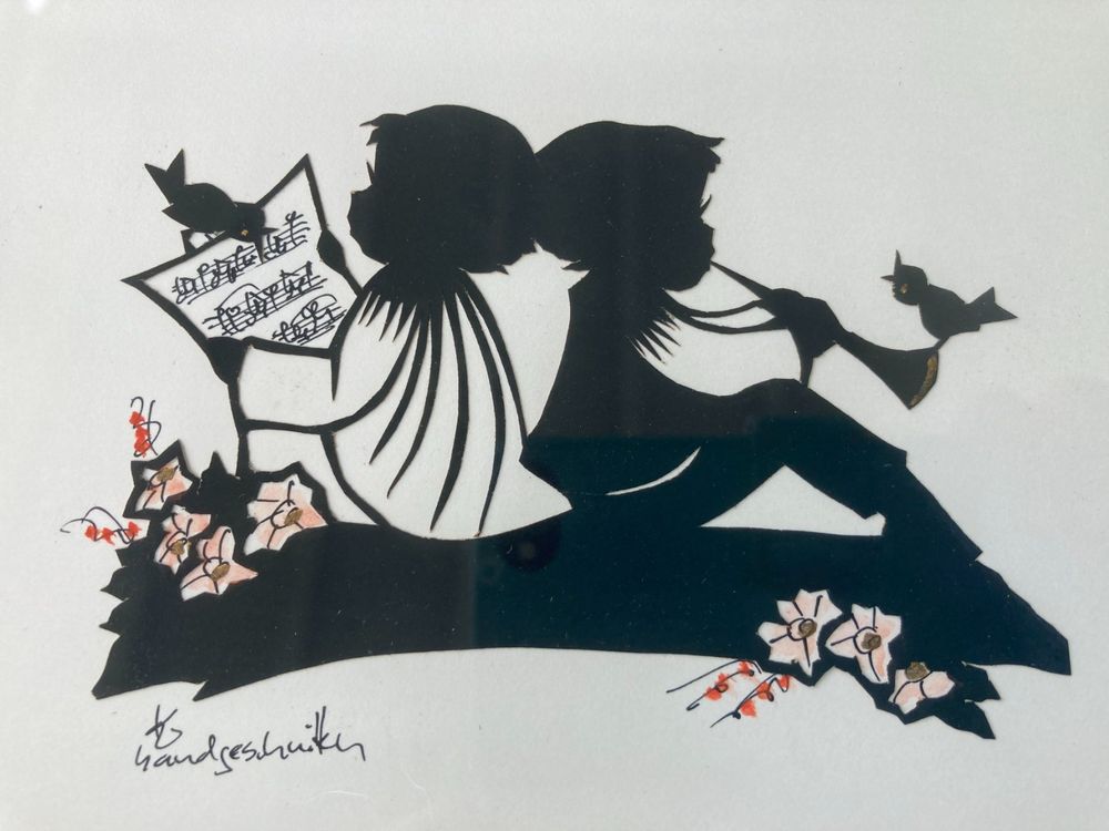 ORIGINAL SCHERENSCHNITT MÄDCHEN und JUNGE AM MUSIZIEREN (Gebraucht) in ...