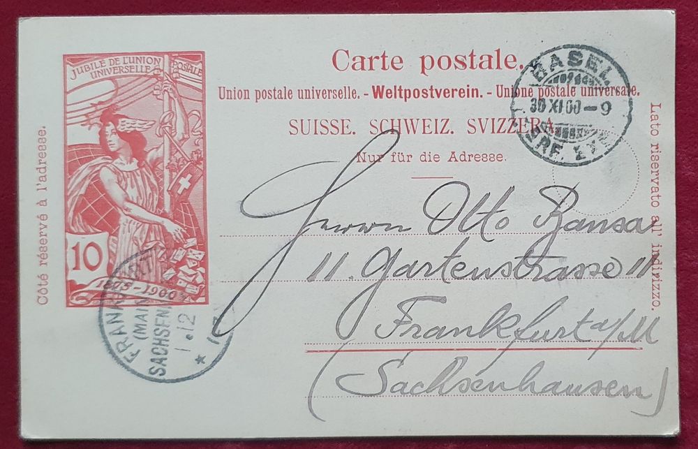 UPU Ganzsache 1900 mit zwei Vignetten von Basel (Gebraucht) in ...