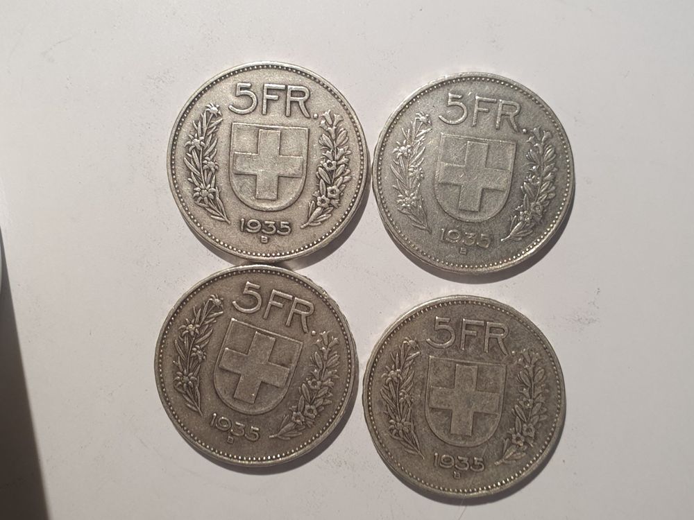 4 x 5 FRANKEN 1935 Silber super ** (Gebraucht) in luzern für CHF 44 – mit Lieferung auf Ricardo ...