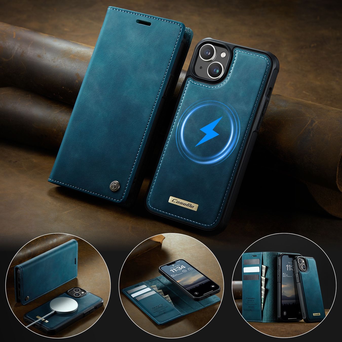 iPhone 14 - étui à rabat portefeuille antichoc Bleu (Neuf avec ...