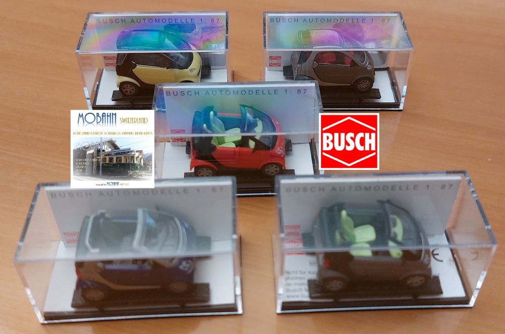 BUSCH - Smart Fortwo 2x Coupé / 3x Cabrio - 1:87 (Neu und ...