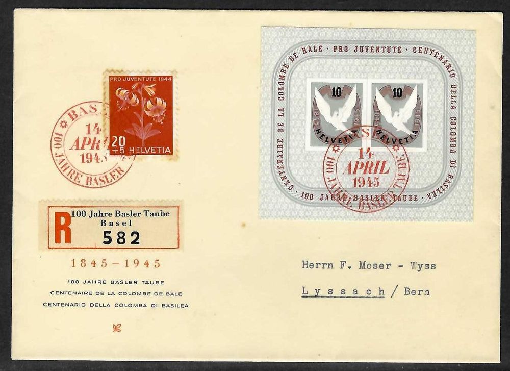 1945, W23+, Block Basel auf illustriertem R-FDC (14779) (Gebraucht) in Burgdorf für CHF 20 – mit ...