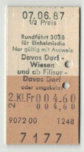 Eisenbahn Ticket / Billett Davos - Wiesen - Filisur RHB | Kaufen auf Ricardo