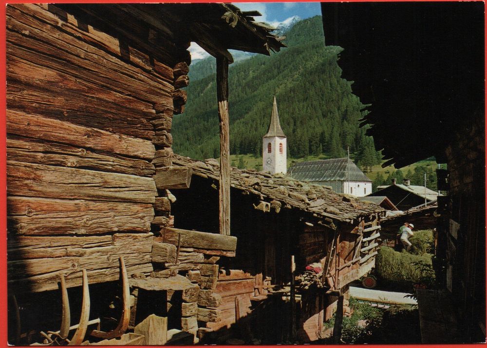 KIPPEL im Lötschental - Dorfpartie - 2 Mann mit Heuwagen (Neu (gemäss ...