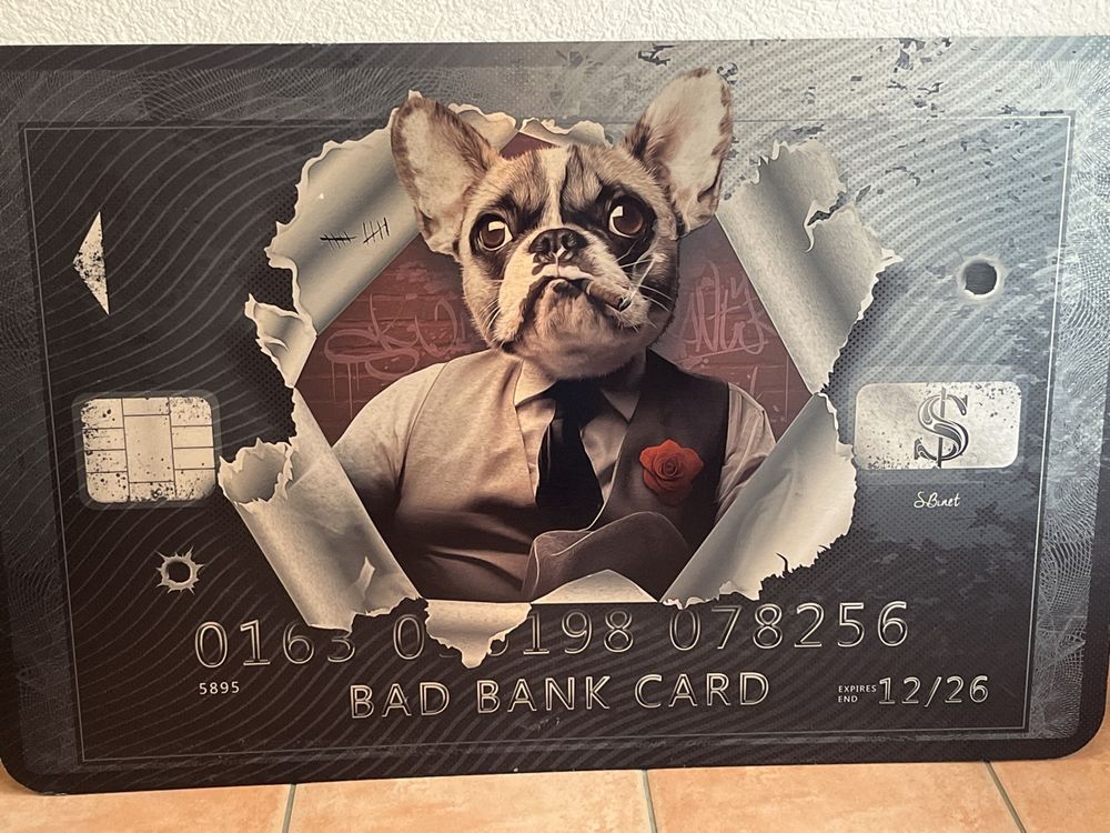 Tableau déco "Bad Bank Card" - Bulldog gangster S. Binet (D'occasion) à ...