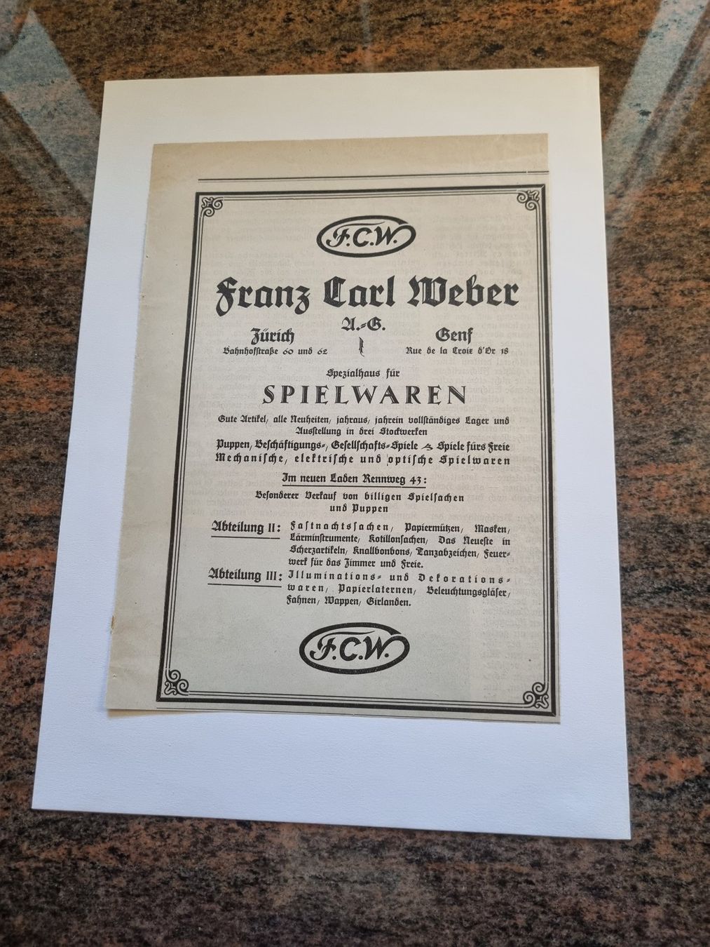 Franz Carl Weber Spielwaren, Werbefoto ca 1920, Winter 53 (Gebraucht ...