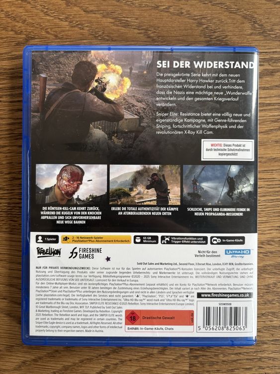 Sniper Elite Resistance PS5 Top Zustand, neuwertig! (Gebraucht) in ...