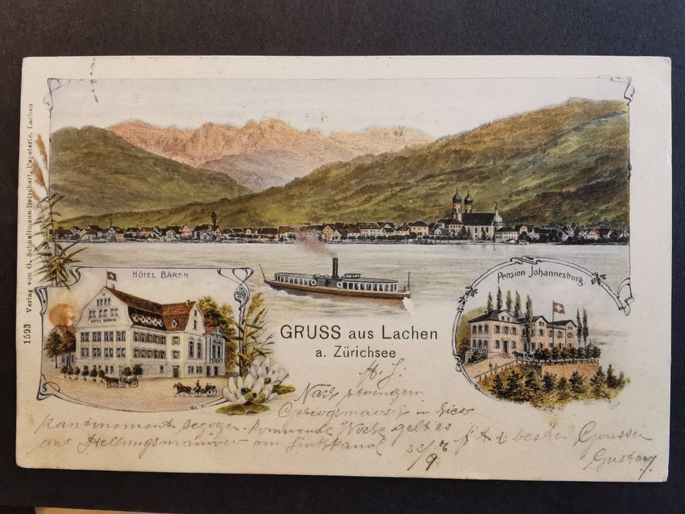 Litho Schifffahrt Lachen Zürichsee 1906 Feldpost AK (Gebraucht) in Rheineck für CHF 26 – mit ...