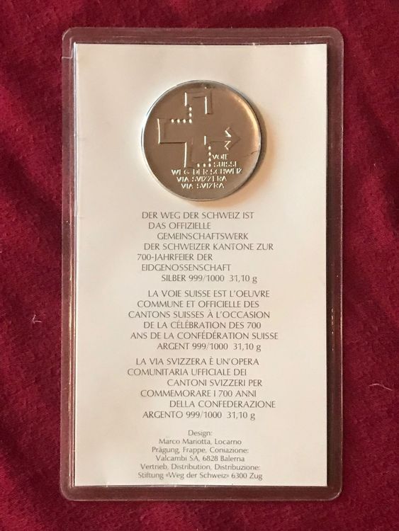 Silbermünze, 700-Jahre Schweiz (Gebraucht) in Volketswil für CHF 35 – mit Lieferung auf Ricardo ...