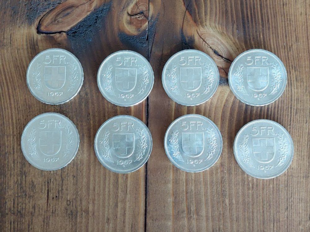 8 x 5 Fr. Silbermünzen Jahrgang 1967 (Gebraucht) in Waltenschwil für CHF 89 – mit Lieferung auf ...