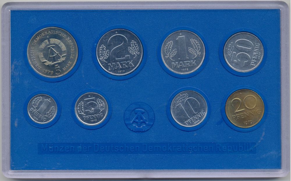 DDR Deutschland Münzsatz 1979 unzirkuliert 1-50 Pf.,1+2 Mark (Neu und originalverpackt) in Au SG ...