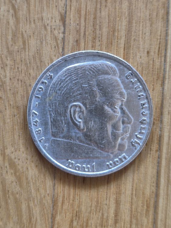 5 Reichsmark 1937 F, Deutsches Reich, Hindenburg. (Gebraucht) in Mels für CHF 11 – mit Lieferung ...