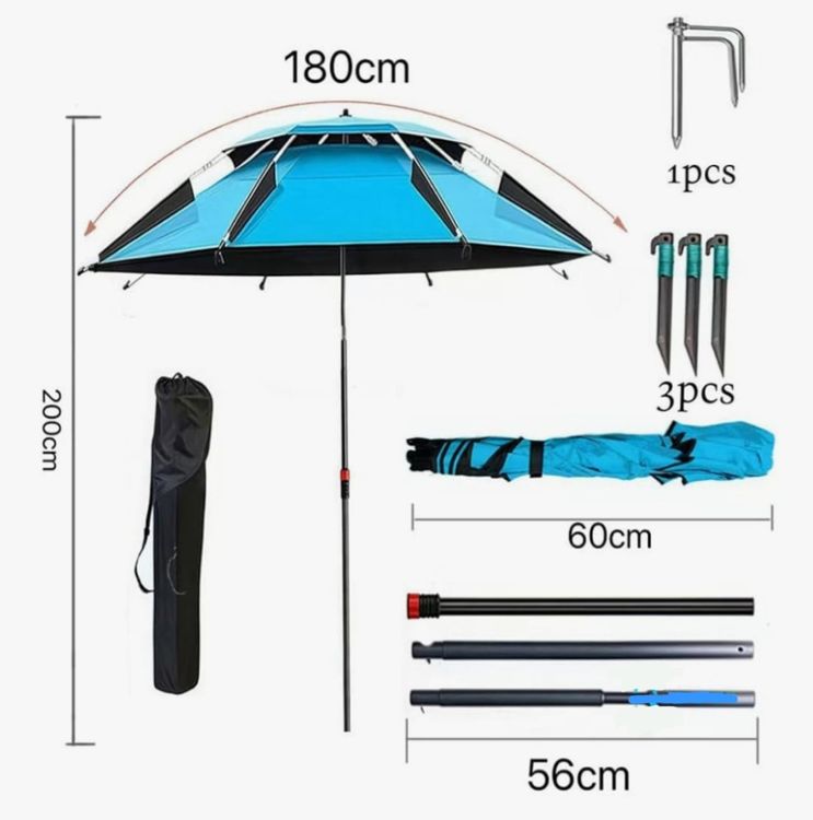 Parasol bleu ventilé, pliable, avec sac, idéal pour l'été (Neu und ...