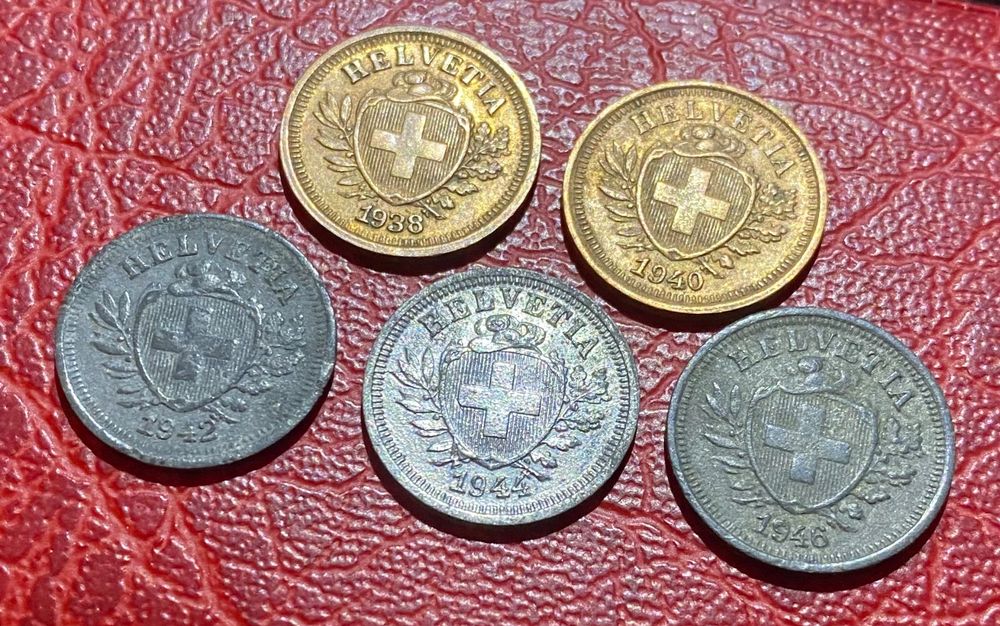 Schweiz 1 Rappen 2er-Serie 1938 1940 1942 1944 1946 (Gebraucht) in Speicher für CHF 7.5 – mit ...