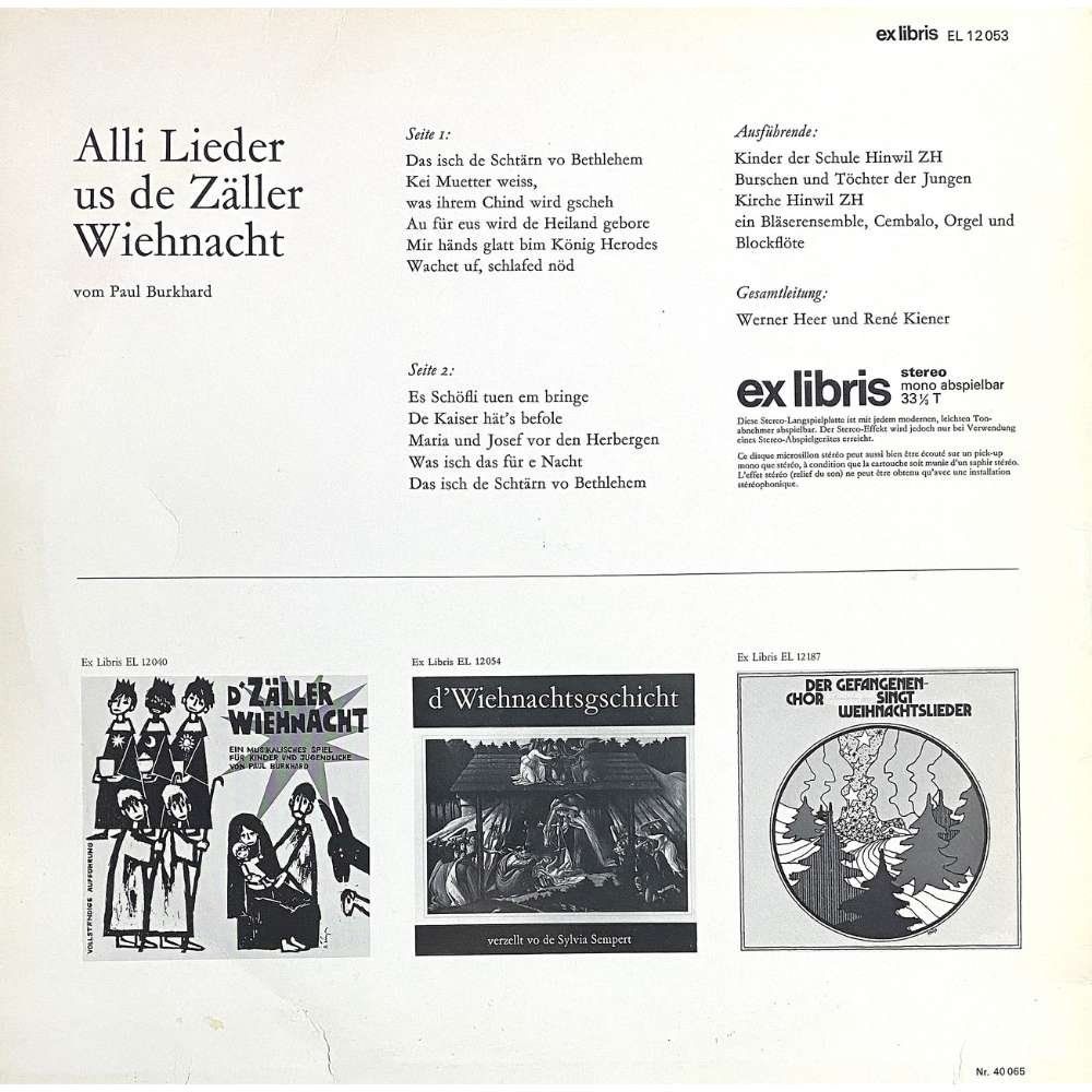 Paul Burkhard - Alli Lieder Us De Zäller Wiehnacht - LP (Gebraucht) in Jonschwil für CHF 8.9 ...