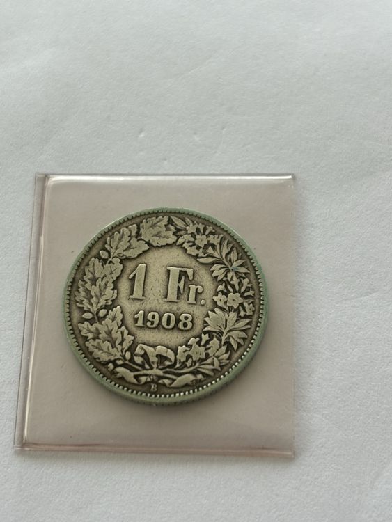 Silbermünze 1 Fr. 1908 Helvetia Schweizer Franken Münzen Sch (Gebraucht) in Langnau am Albis für ...