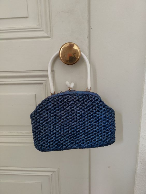 Vintage navy blue woven lined purse white Bakelite handle (Gebraucht ...