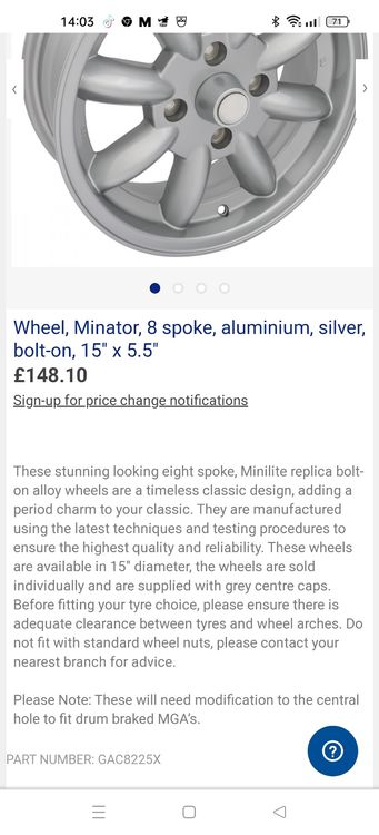 MGA Zubehör Felgen Räder Alu 15“ Minilite (Gebraucht) in Engelburg für ...