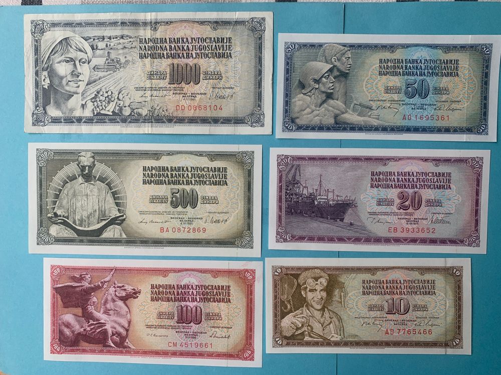 JUGOSLAVIEN - 1000, 500, 100, 50, 20, 10 Dinara - (6 Noten) (Gebraucht ...