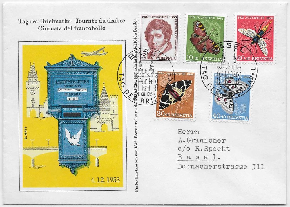 1955: Brief Tag der Briefmarke Basel mit PJ Serie | Kaufen auf Ricardo