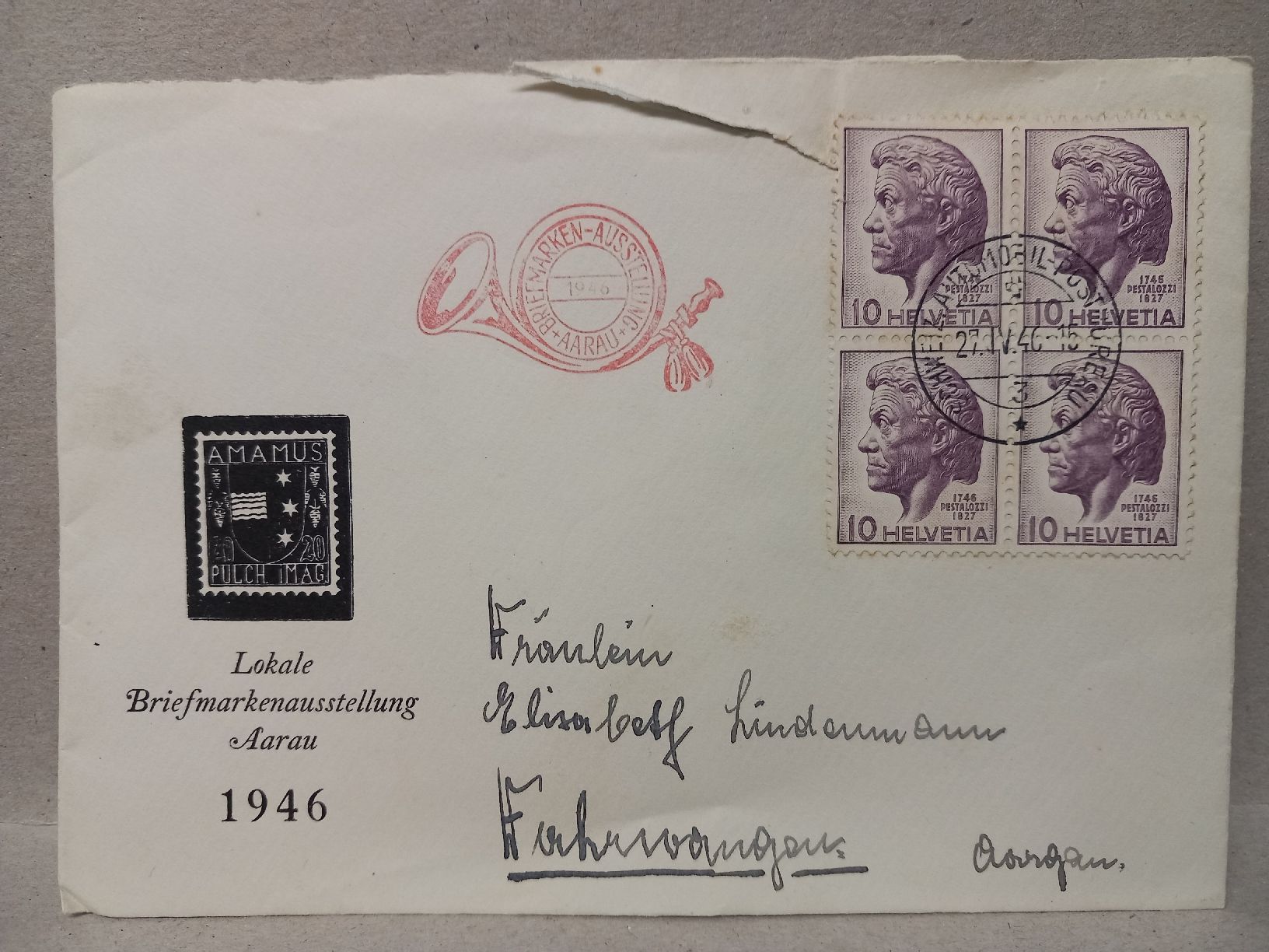 Belle enveloppe philatélique d'Aarau 1946, exposition. (D'occasion) à ...