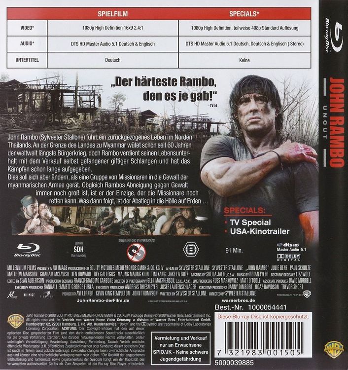 John Rambo 4 (2008) UNCUT/Sylvester Stallone/Blu-ray/RAR (Neu (gemäss Beschreibung)) in ...