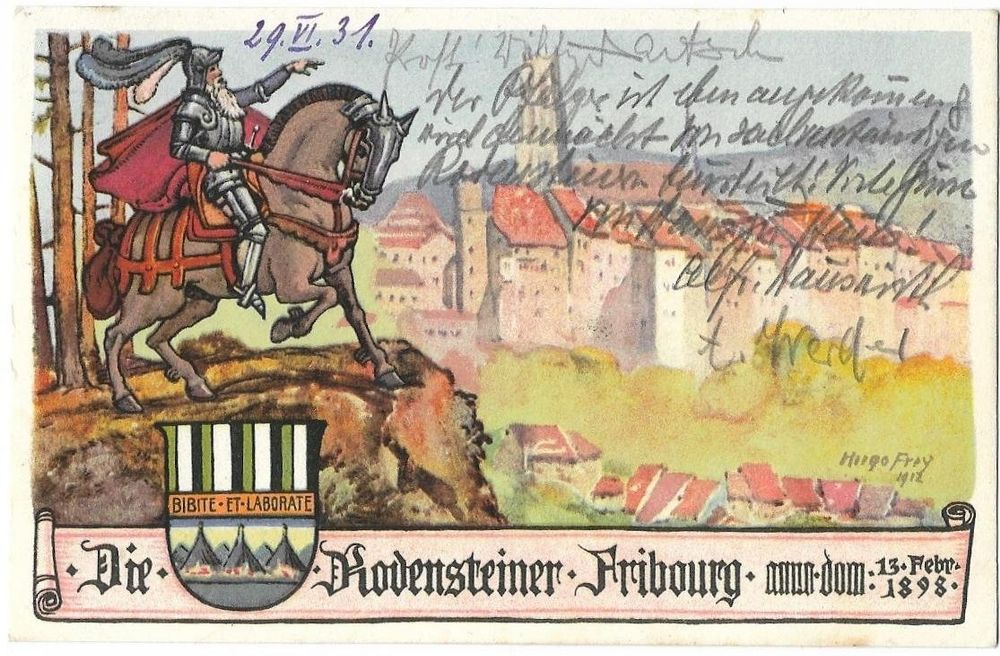 FRIBOURG: Studentika Rodensteiner, KünstlerAK Hugo Frey 1912 (Gebraucht ...