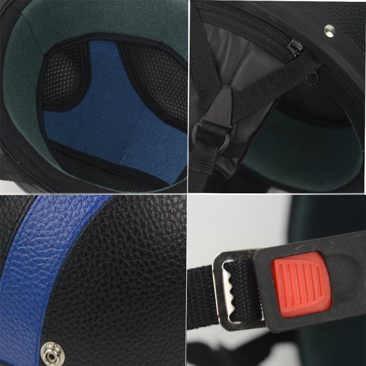 Retro Vespa- Mofahelm schwarz-blau Topfhelm PU-Lederhelm | Kaufen auf ...