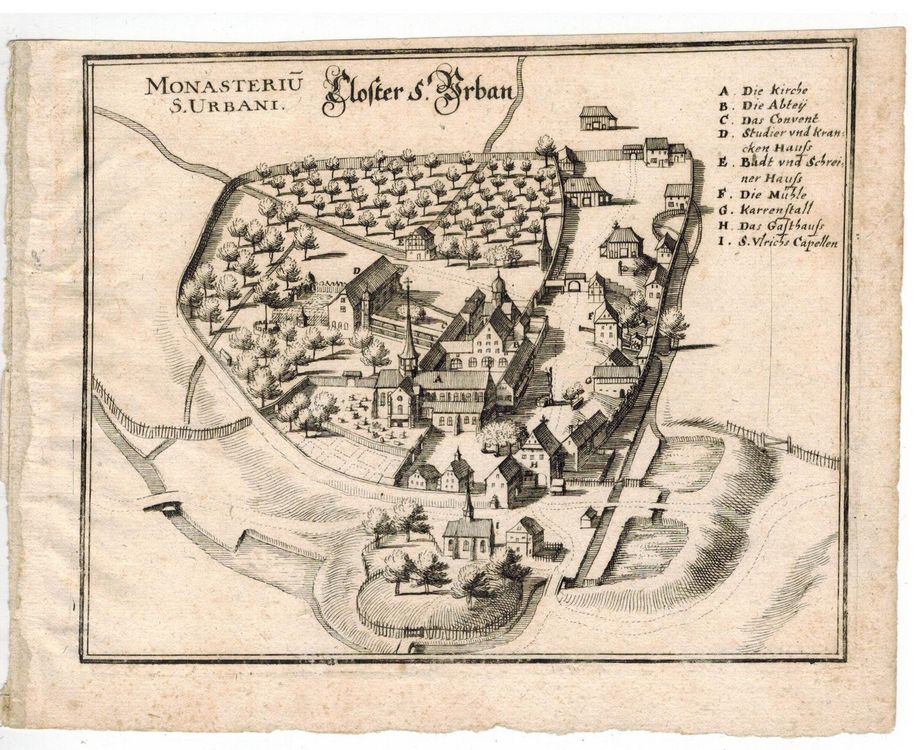 Stich: Matthäus Merian, Kloster St. Urban (Gebraucht) in Biel-Benken BL ...