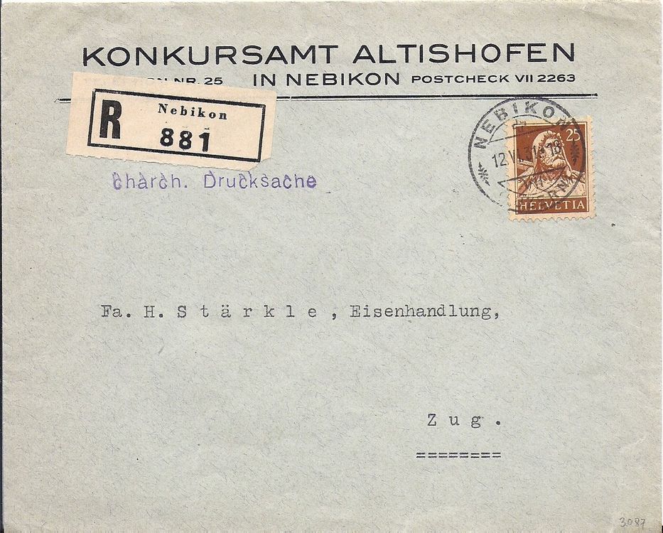 LETTRE DE LA NAISON KONKURSAMT ALTISHOFEN de NEBIKON (Gebraucht) in Les ...