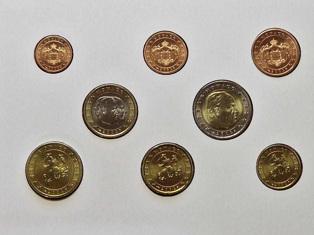 Monaco, Münzsatz 1 cts. 2 Euro, Rainier III, 2002, BU, STGL. (Neu ...