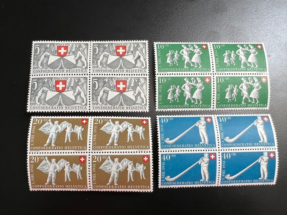 4 blocs de 4 timbres neufs Pro Patria 1951 | Kaufen auf Ricardo