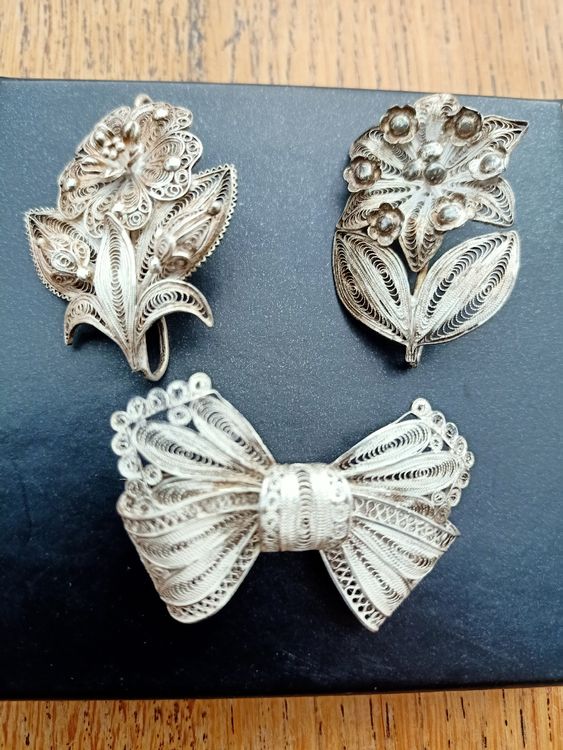 3 Stück Antiker Trachtenschmuck filigran Silber (Gebraucht) in Flamatt für CHF 35 – mit ...