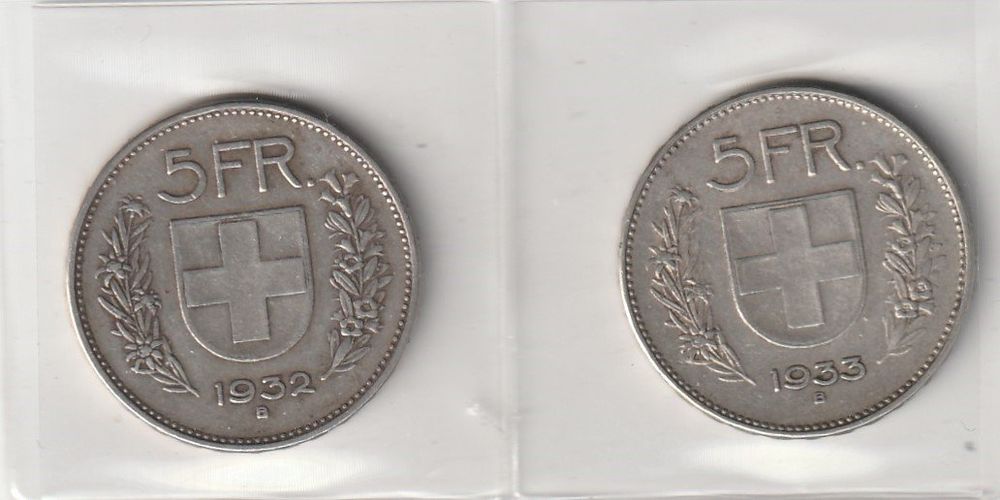 2 x 5 Franken 1932 und 1933 (Gebraucht) in Rorschacherberg für CHF 21 – mit Lieferung auf ...