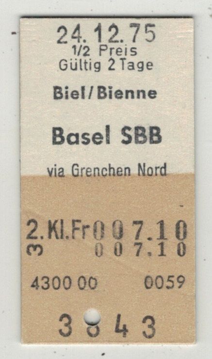 Ticket de train Biel/Bienne-Basel SBB | Kaufen auf Ricardo