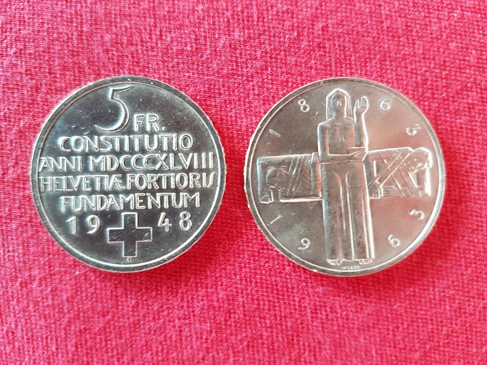 2 x 5 Franken Silber Gedenkmünzen 1948 und 1963 ab nur 1 Fr! (Gebraucht) in Camignolo für CHF 17 ...