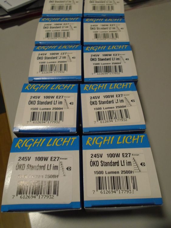 100 Watt E27 Glühbirnen Righi Light (Neu und originalverpackt) in Kilchberg ZH für CHF 12 – mit ...