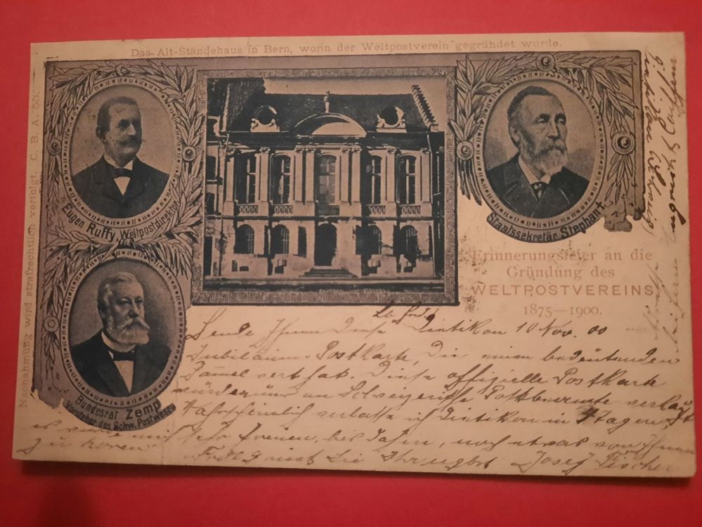 1900. CARTE ILLUSTRÉE AVEC PORTRAITS DES FONDATEURS DE L'UPU (Gebraucht) in PALEZIEUX-VILLAGE ...